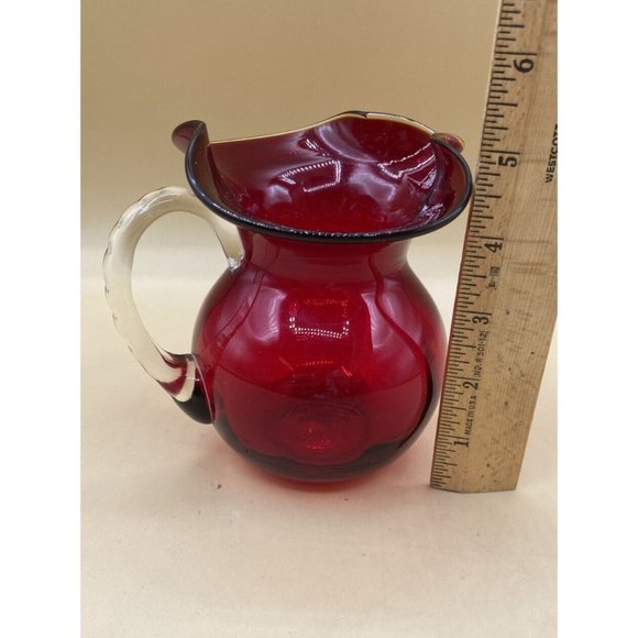 Rainbow | Accents | Vintage Art Glass Pitcher Ruby Red Clear Handle 5 ...